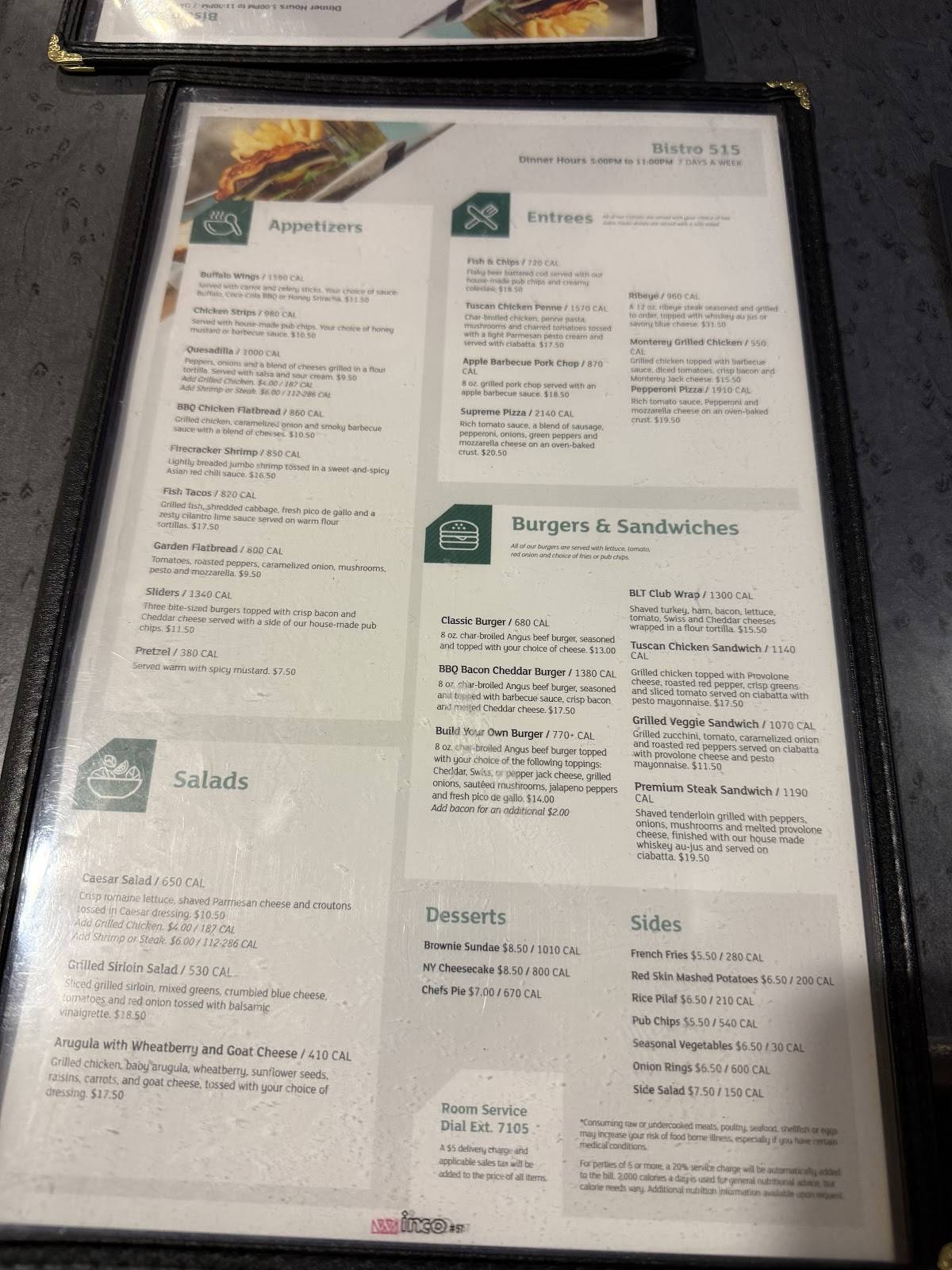 Menu at Bistro 515 pub & bar, Williamsburg