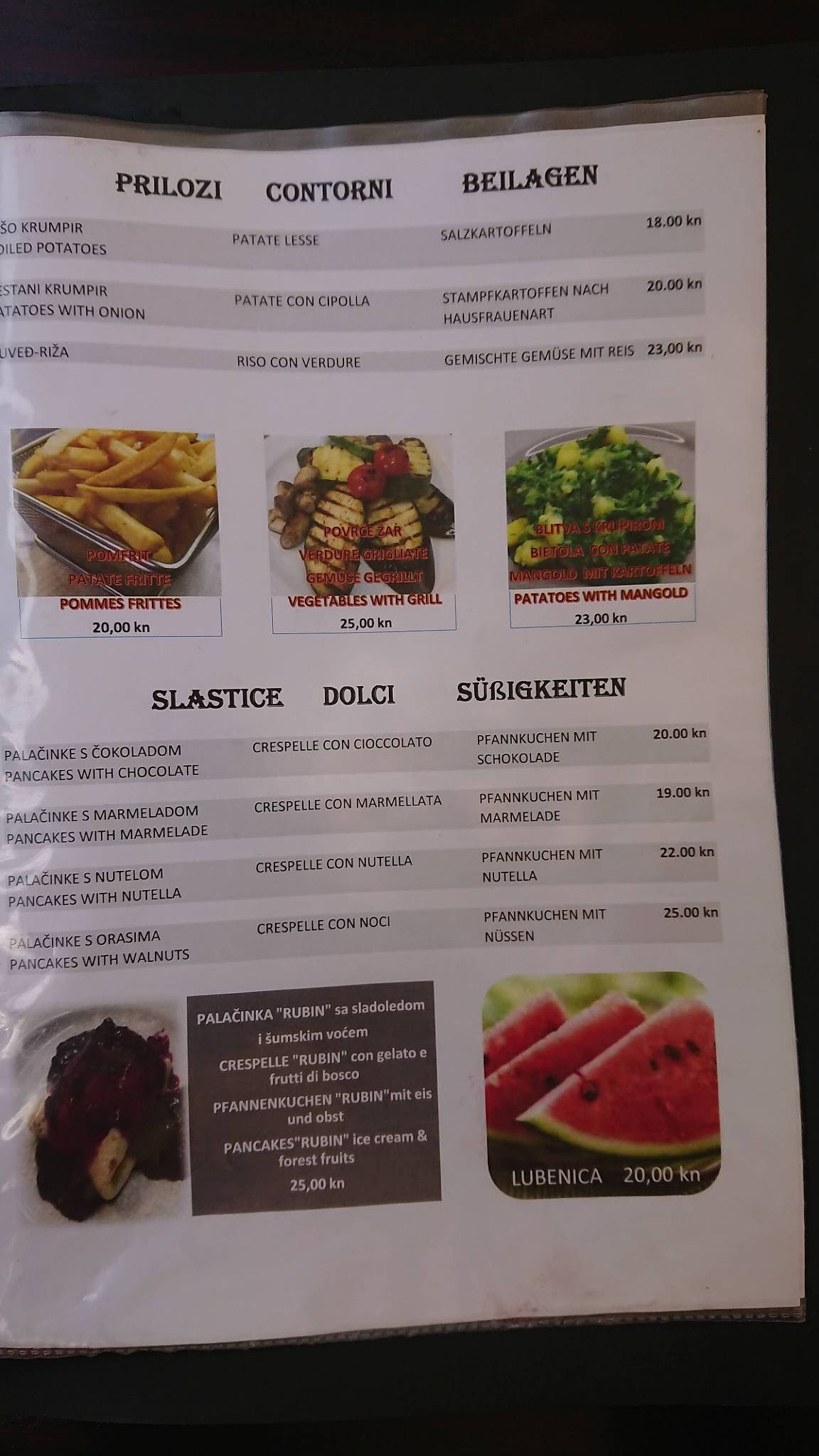 Menu at Bistro Pizzeria Rubin, Mošćenička Draga
