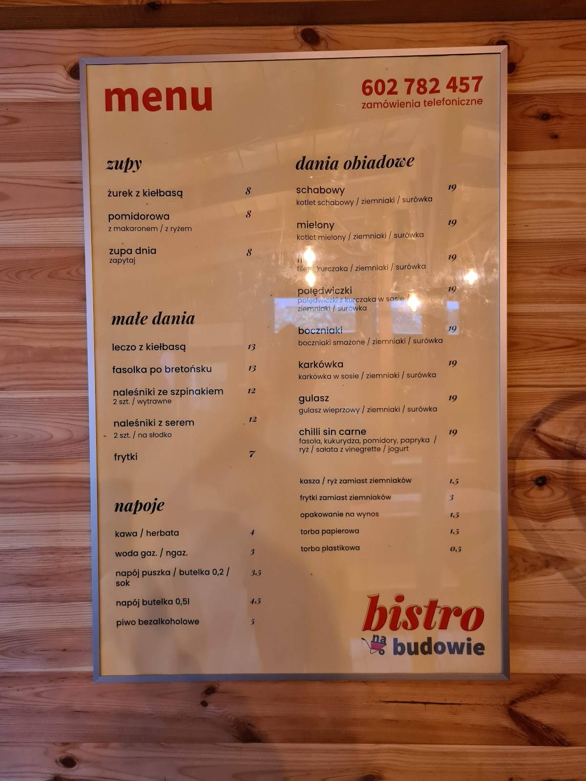Menu at Bistro na budowie restaurant, Warsaw