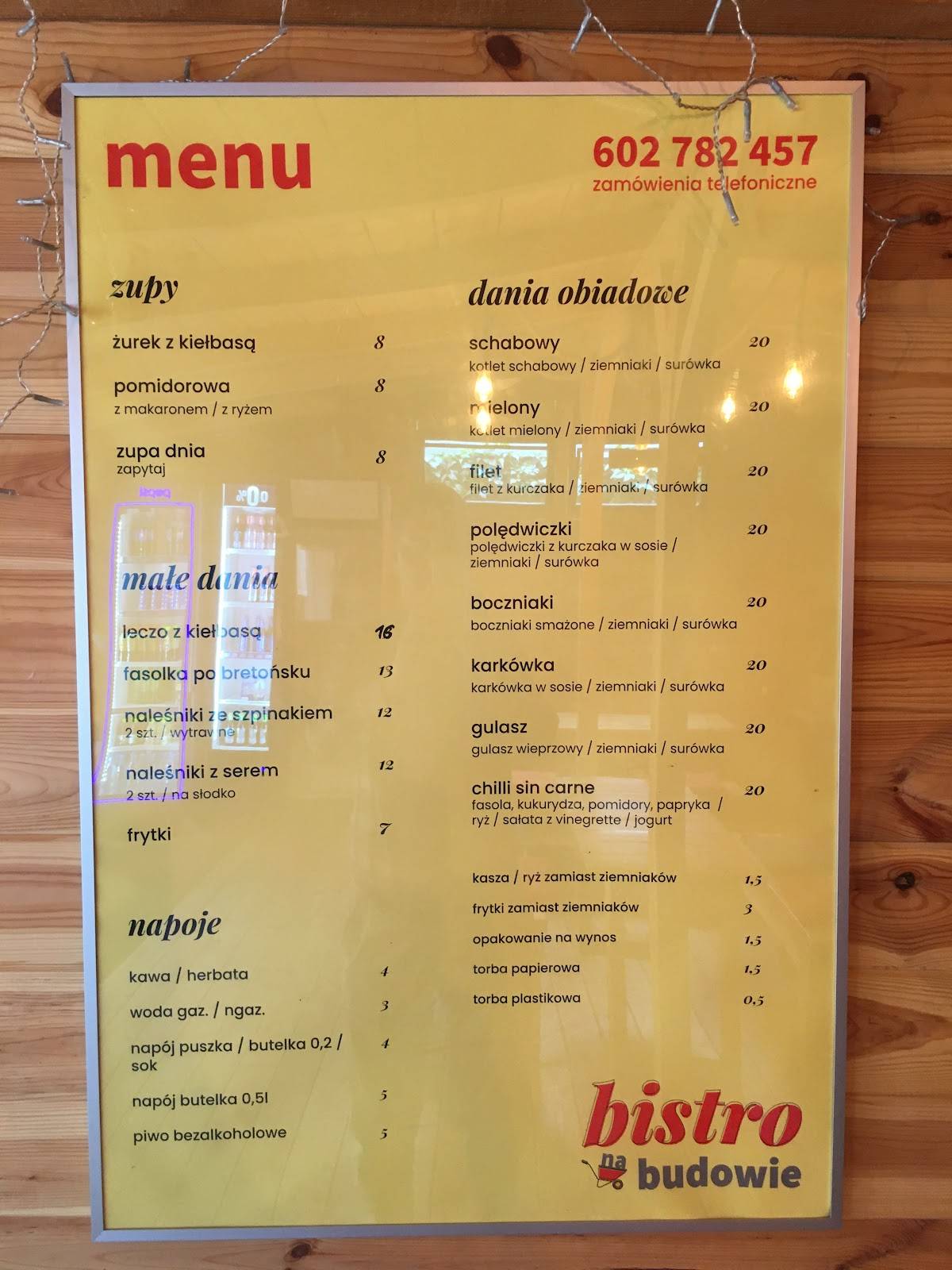 Menu at Bistro na budowie restaurant, Warsaw