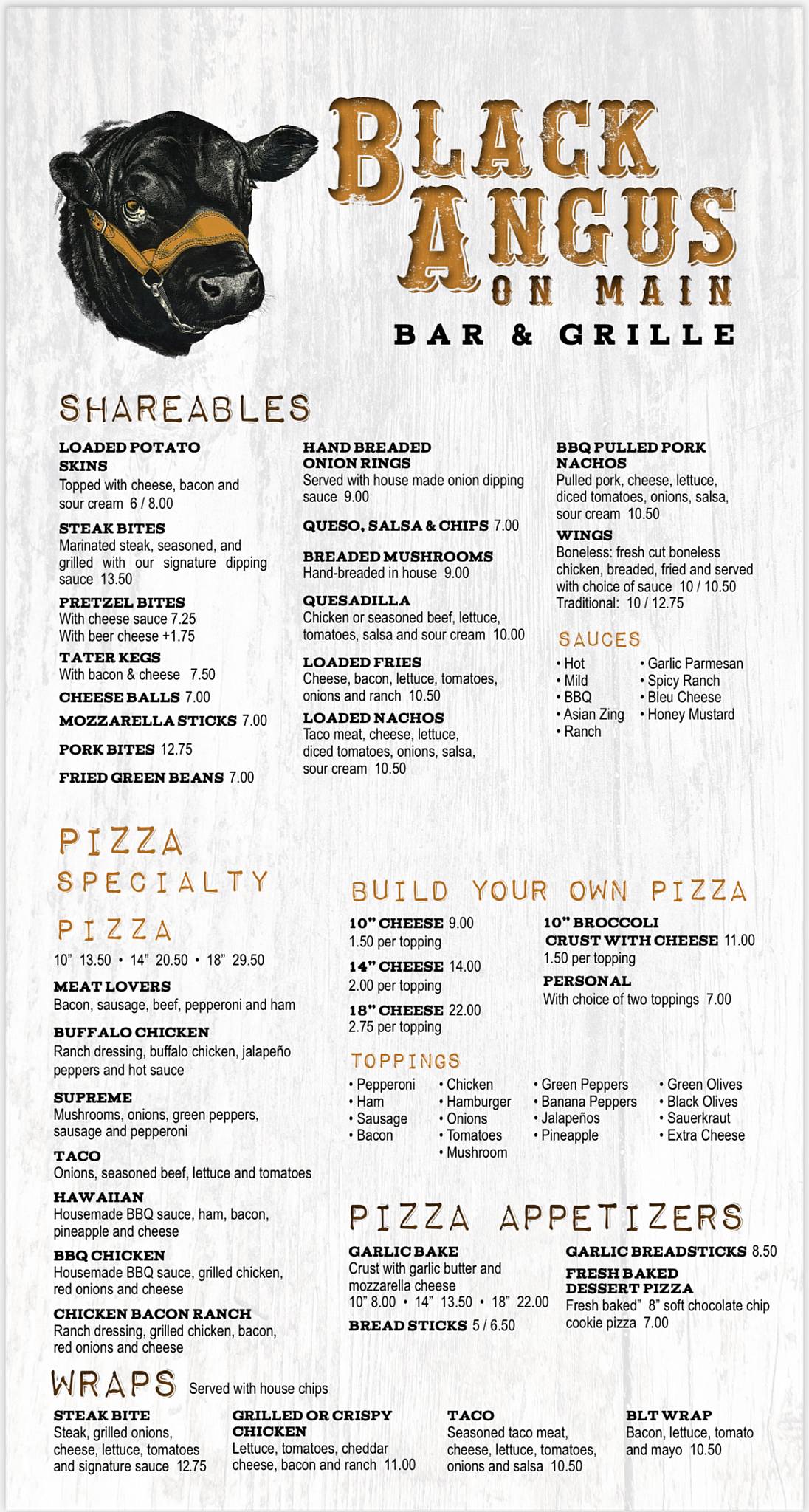 Menu at Black Angus On Main Bar & Grill, Ottoville