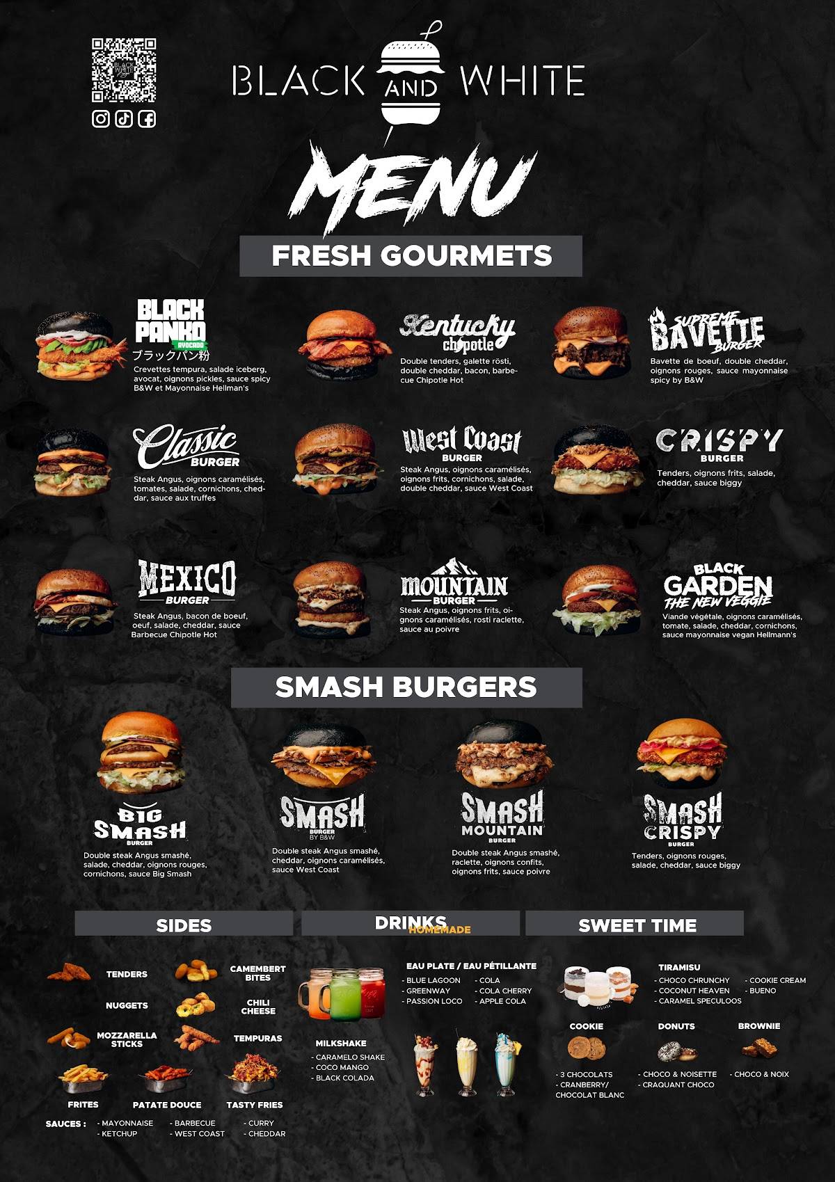 Menu au Black & White Burger Evry restaurant, Évry