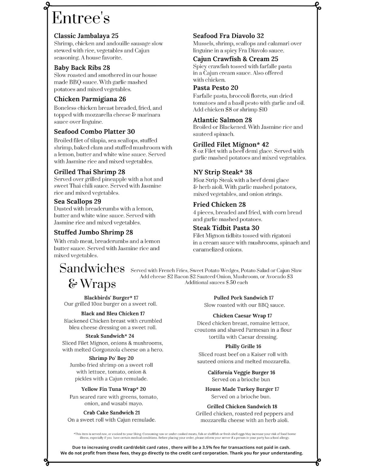 Menu at Blackbirds' Grille pub & bar, Sayville