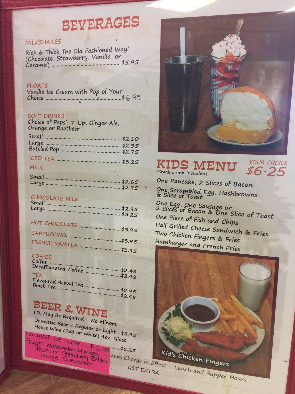 Menu at Blackfoot Truckstop Diner restaurant, Calgary