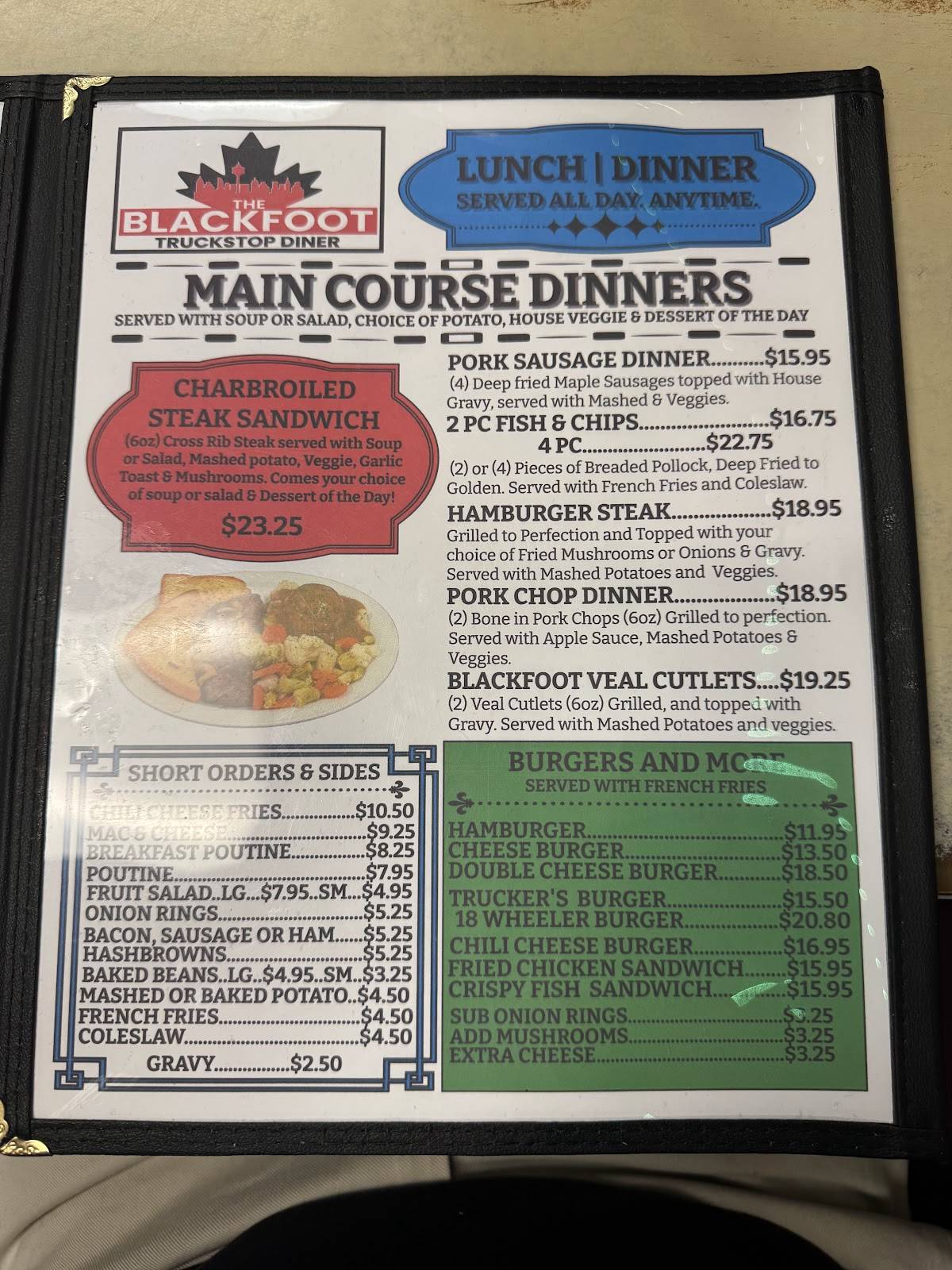 Menu at Blackfoot Truckstop Diner restaurant, Calgary