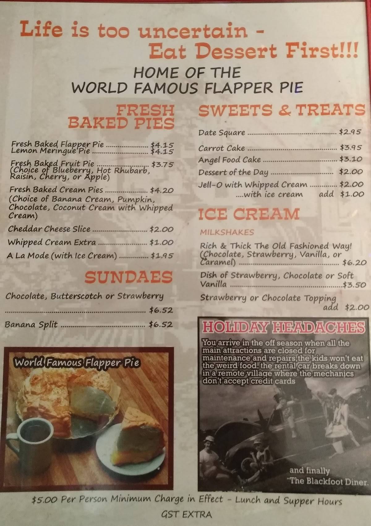 Menu at Blackfoot Truckstop Diner restaurant, Calgary