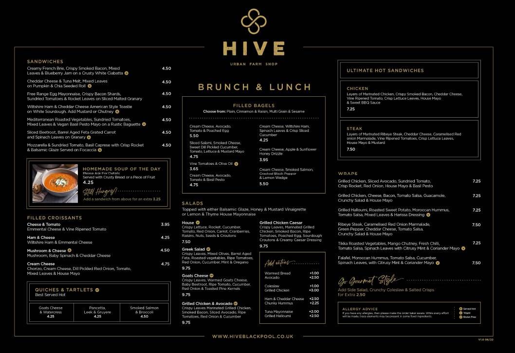 Menu at H I V E • GREAT COFFEE • REAL FOOD • B L A C K P O O L cafe ...