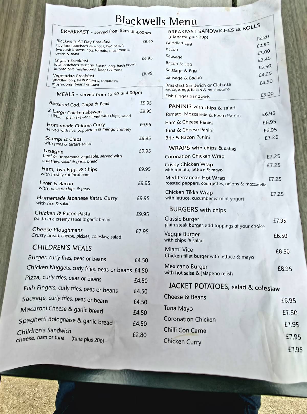 Menu at Blackwell's Chipperfield Ltd pub & bar, Chipperfield, 10 The Common