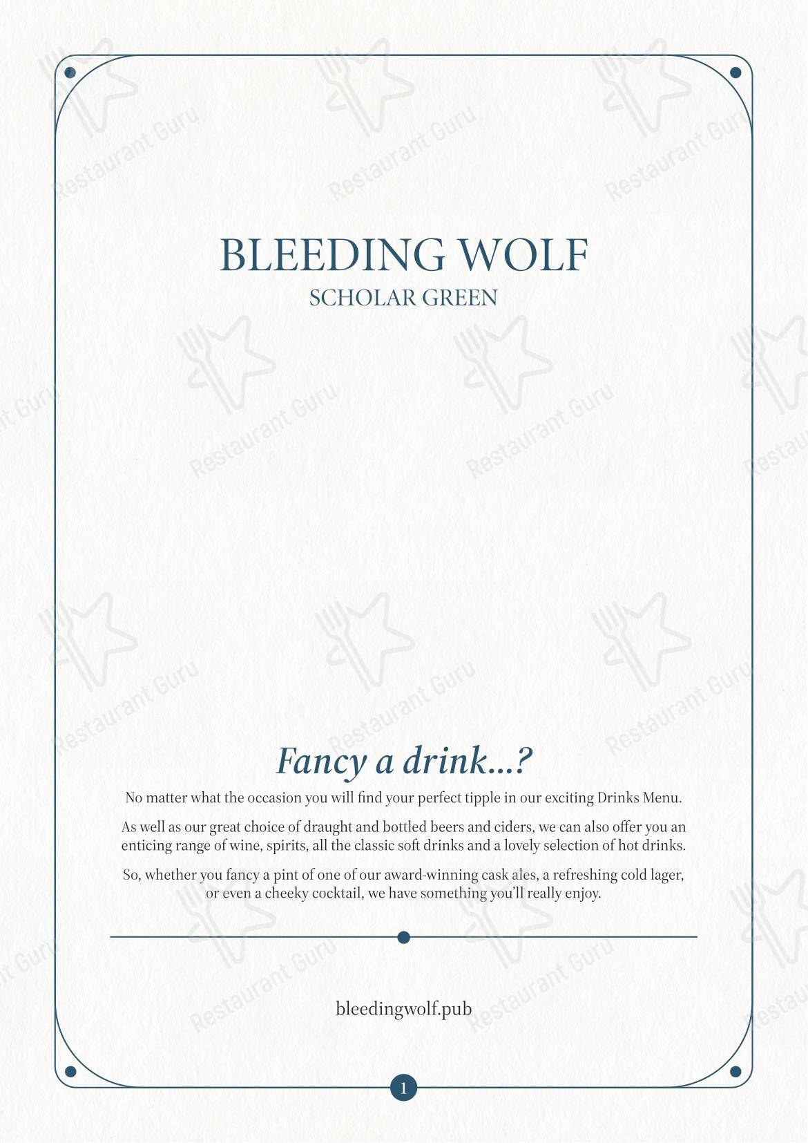 Menu at Bleeding Wolf, Scholar Green pub & bar, Stoke-on-Trent