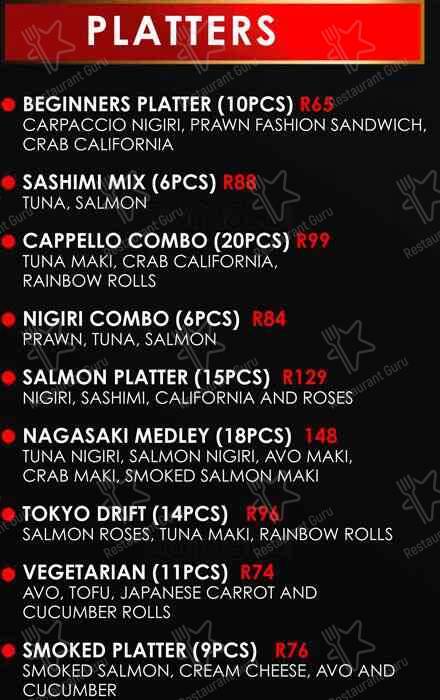 Menu at CAPPELLO. pub & bar, Bloemfontein