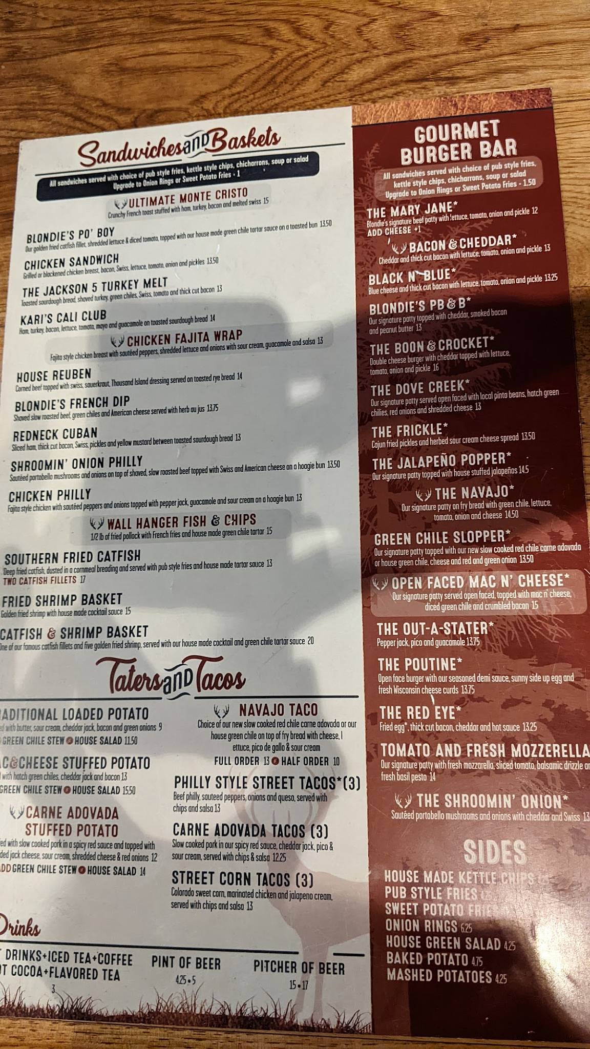 Menu at Blondies Trophy Room pub & bar, Cortez