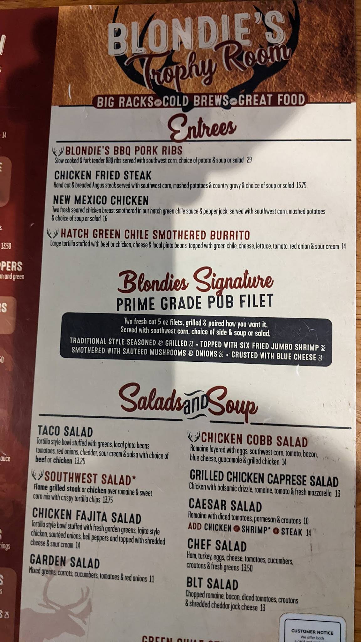 Menu at Blondies Trophy Room pub & bar, Cortez