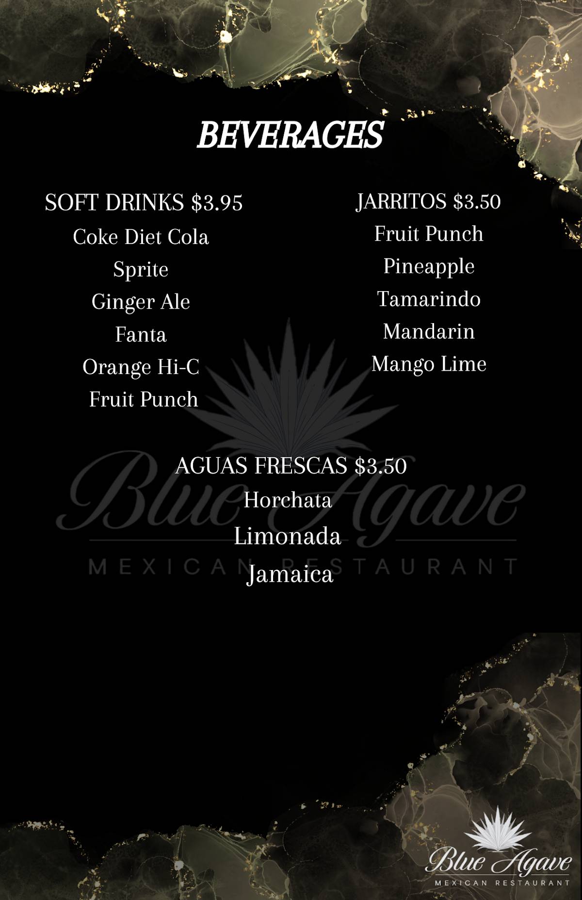 Menu at Blue Agave Mexican Restaurant, Ave Maria