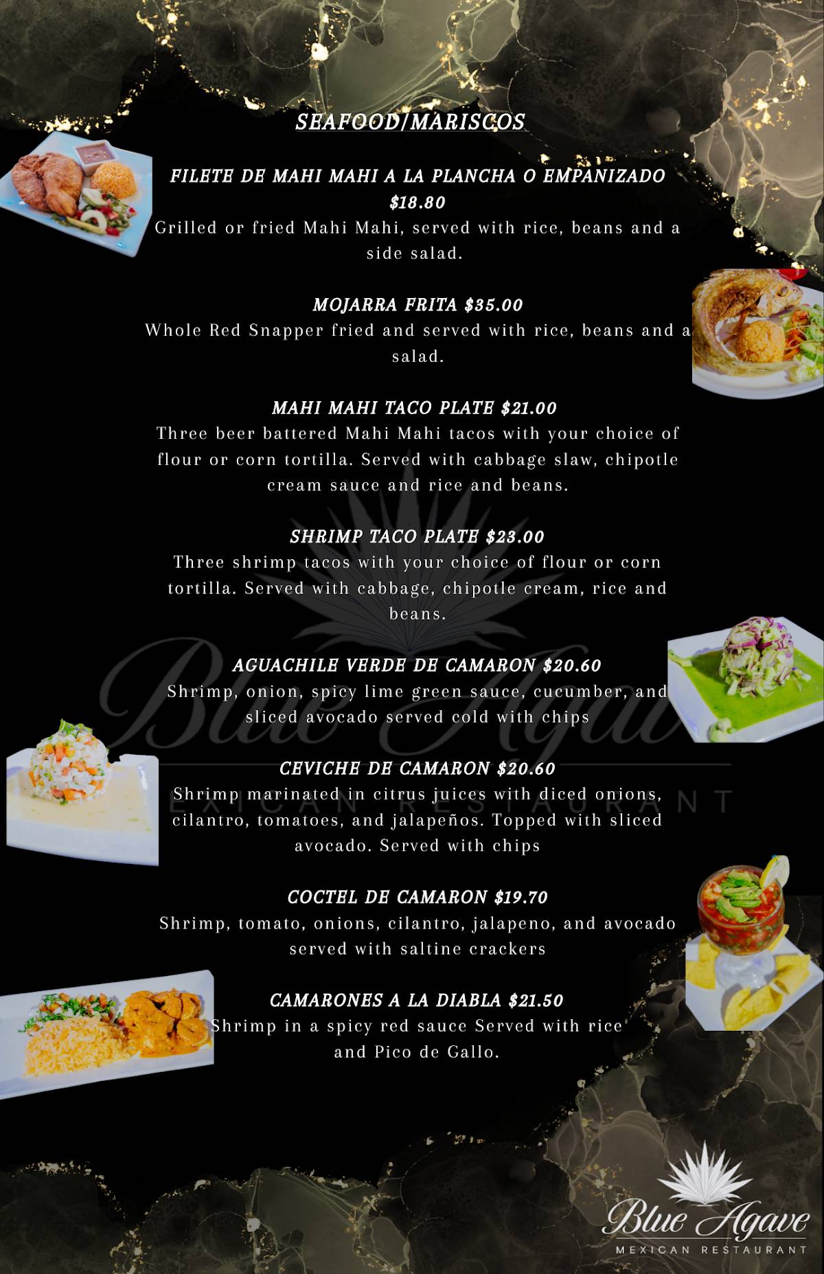 Menu at Blue Agave Mexican Restaurant, Ave Maria