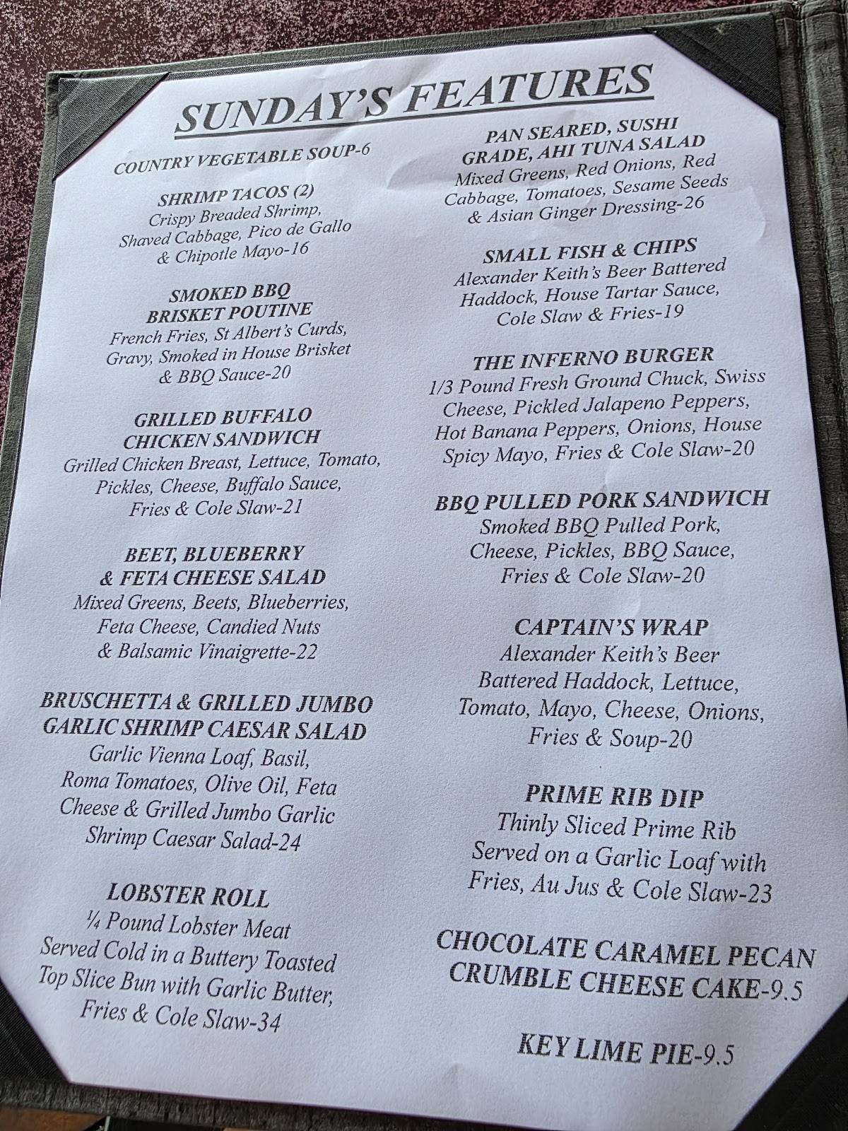 Menu at Blue Anchor restaurant, Cornwall, Stormont
