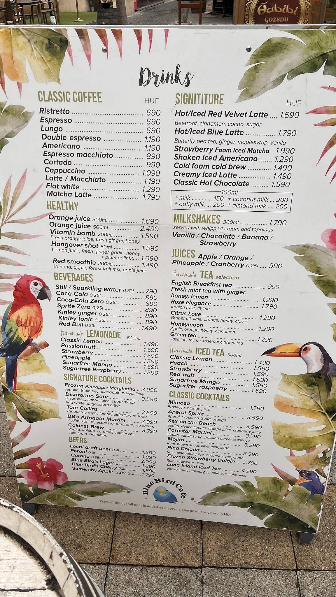 Menu at Blue Bird Specialty restaurant, Budapest, Holló u. 10