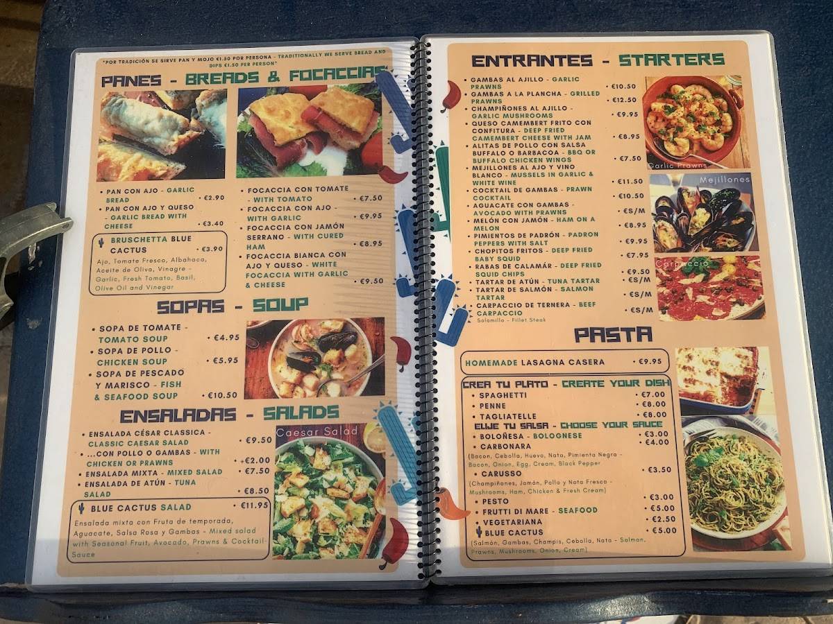 Menu at Blue Cactus restaurant, Costa Adeje