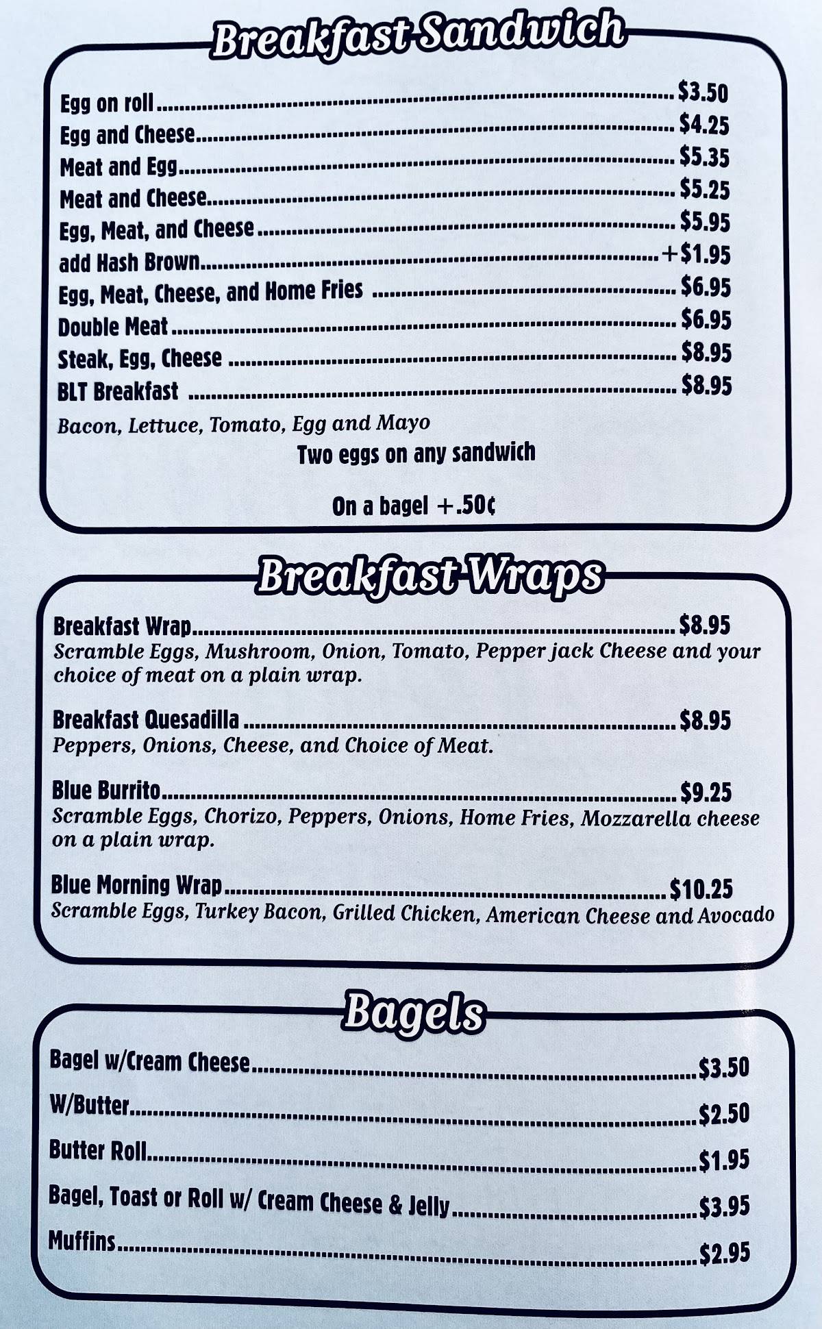 Menu at Blue Cafe, Wood-Ridge