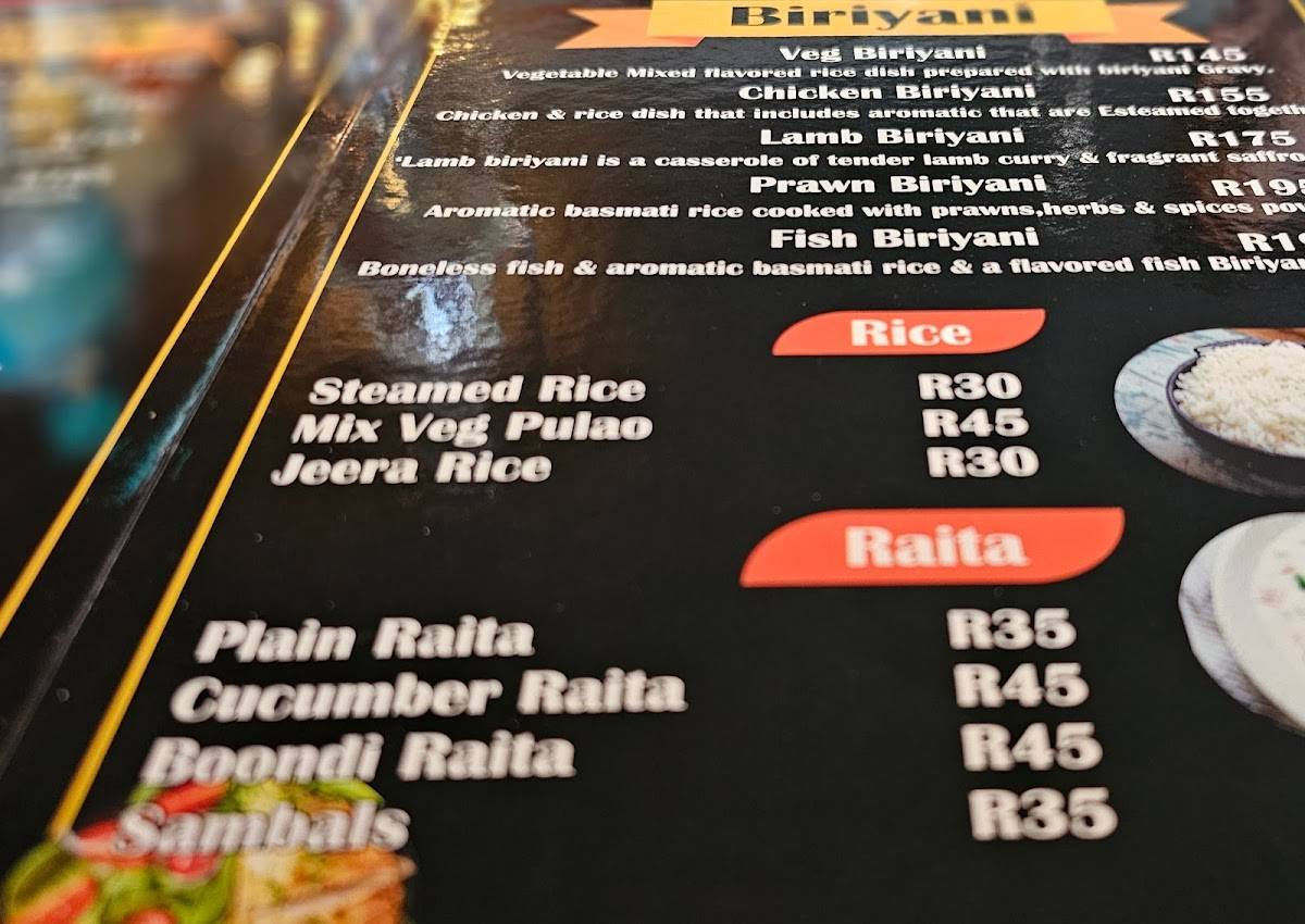 Menu at Blue Coriander restaurant, Stellenbosch