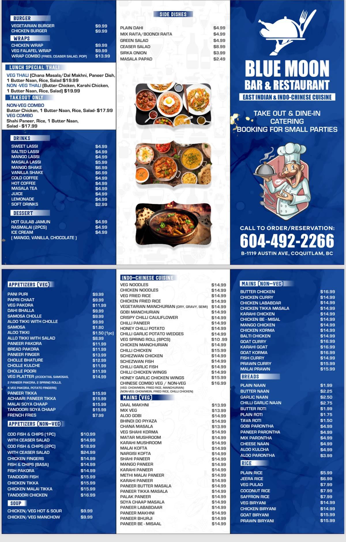 Menu at Blue Moon Bar & Restaurant, Coquitlam