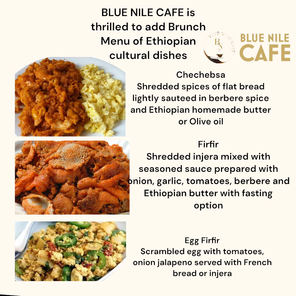 Menu at Blue Nile Cafe, Herndon