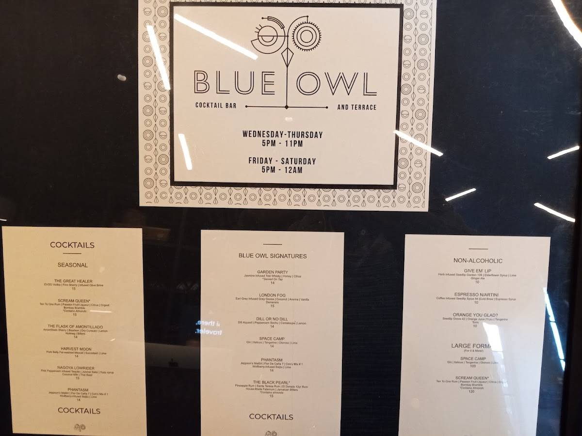 Menu at Blue Owl Rooftop Bar, Cambridge