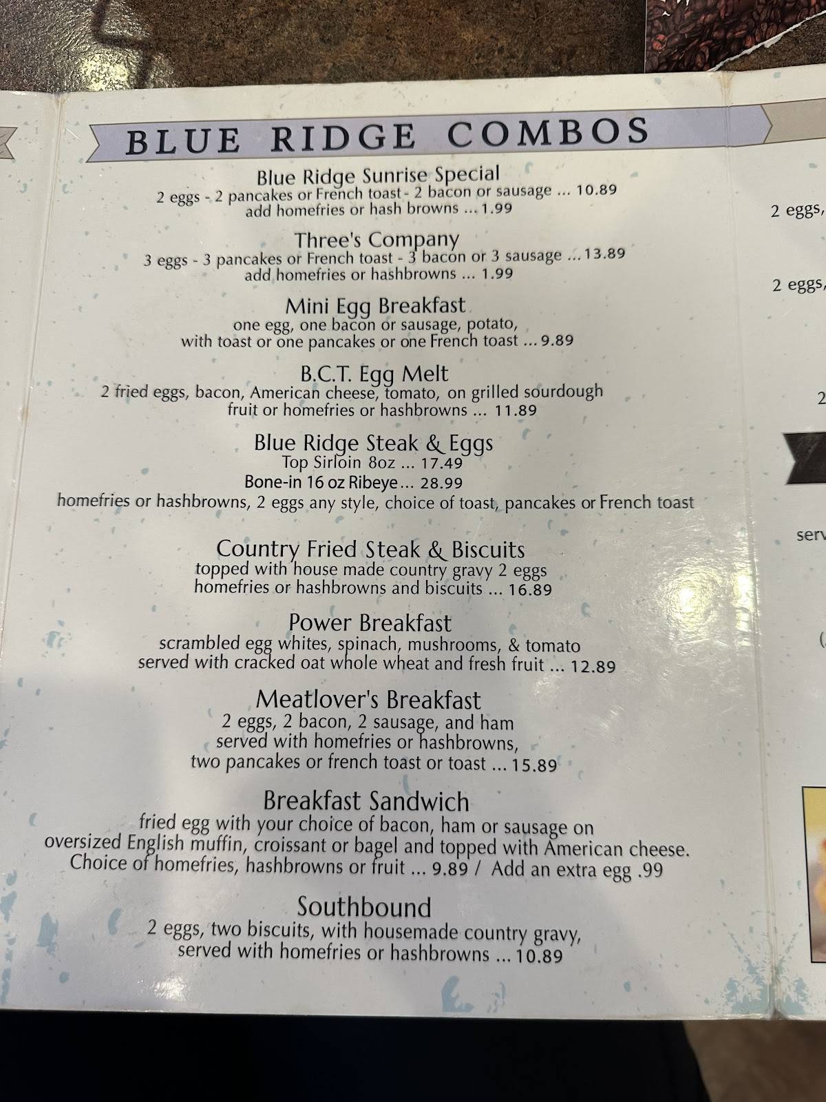 Menu at Blue Ridge Grill restaurant, Rochester, W Ridge Rd