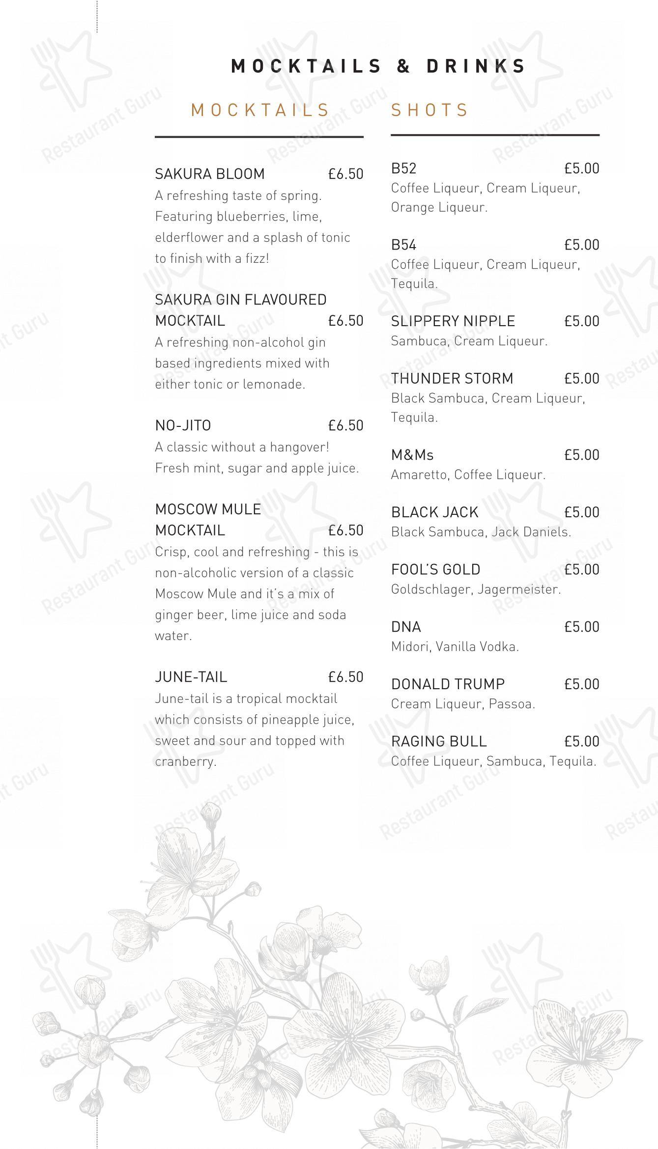 Menu at Blue Sakura Leeds restaurant, Leeds