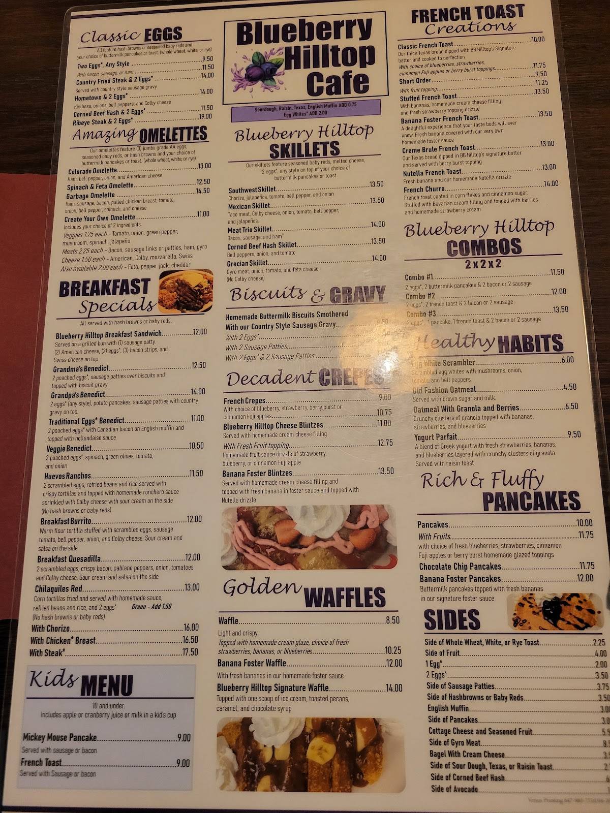 Menu at Blueberry Hilltop Cafe, Mount Pleasant