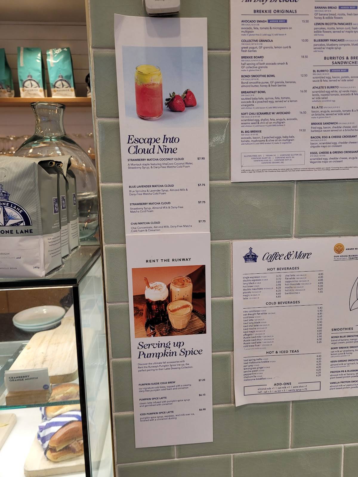 Carta de Bluestone Lane 55 Hudson Yards Café, Nueva York