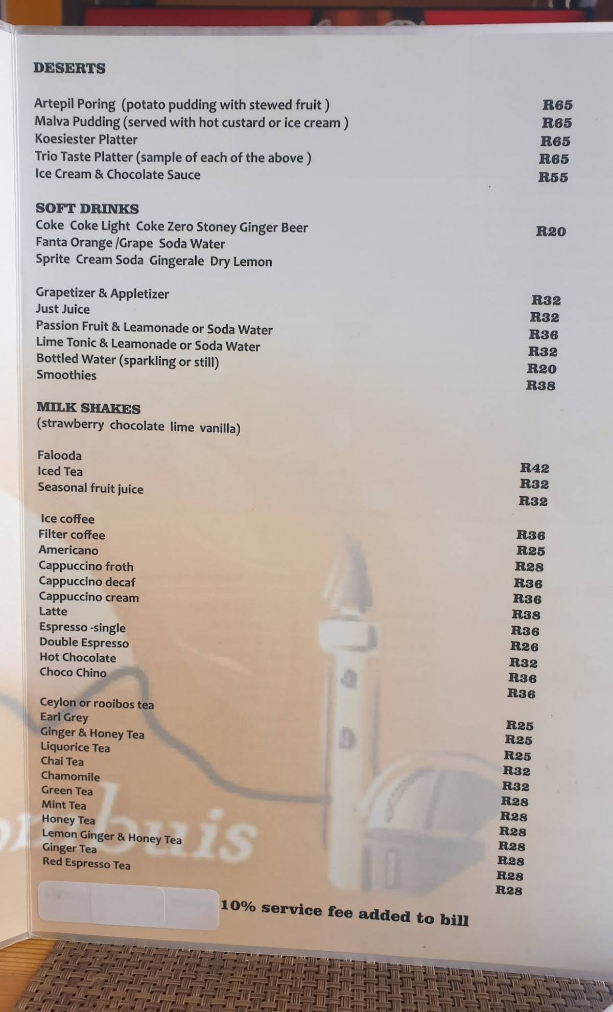 Menu at Bo-Kaap Kombuis restaurant, Cape Town Menu at Bo-Kaap Kombuis restaurant, Cape Town