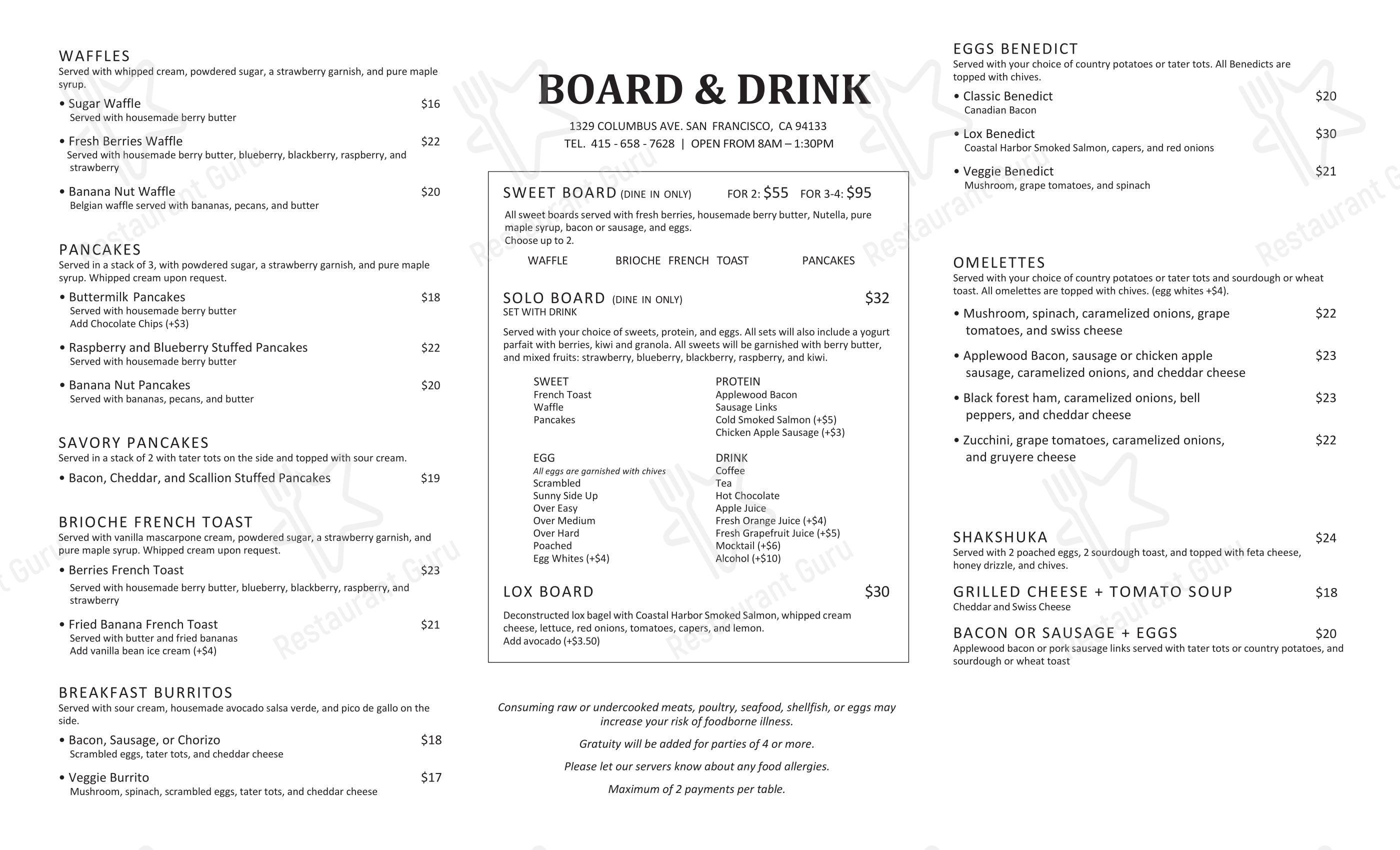 Menu at Board and Drink, San Francisco