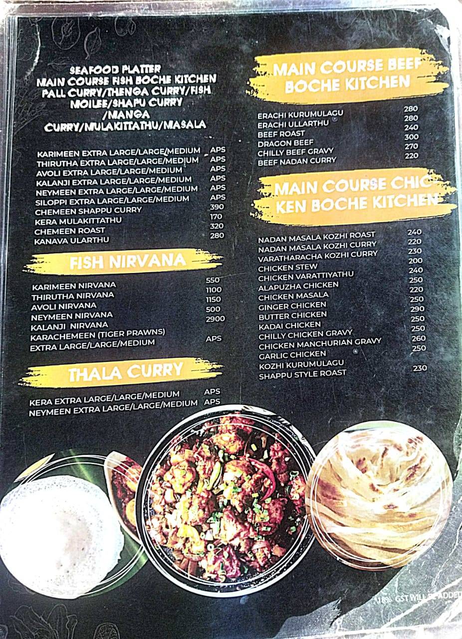 Menu at Boche Toddy Pub, Kochi