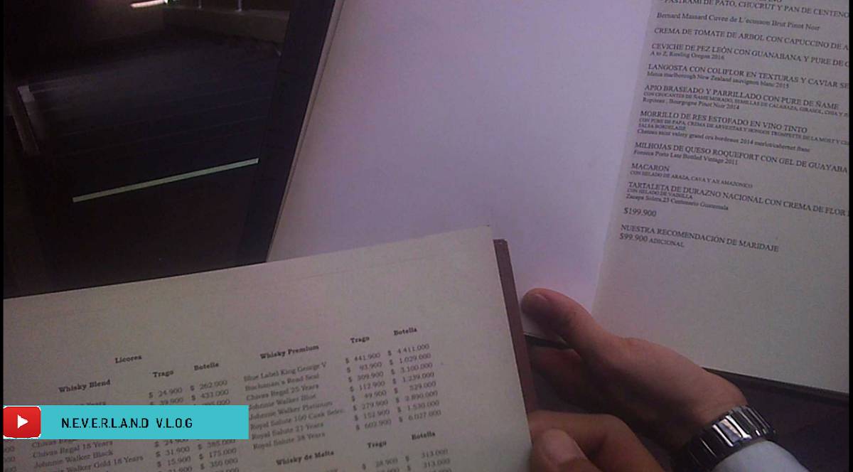 Carta del restaurante Criterión, Bogotá