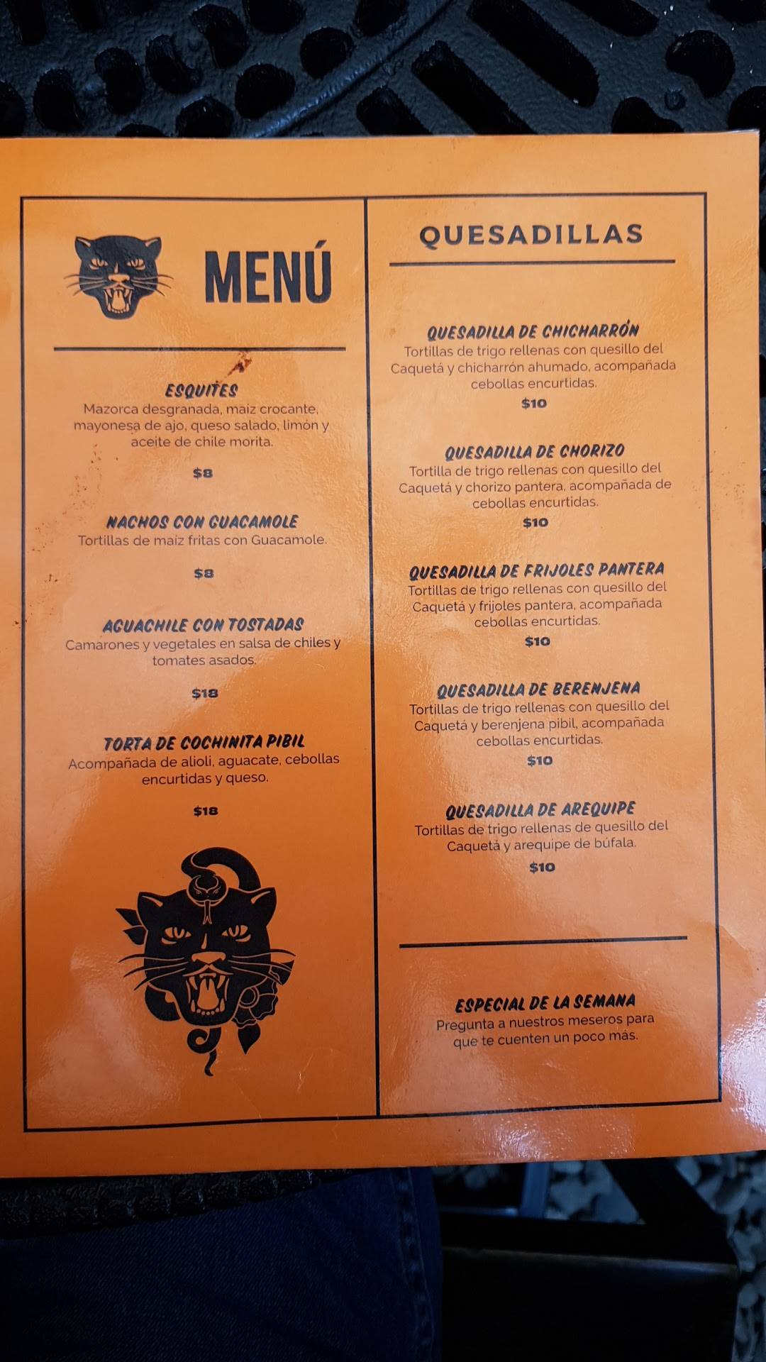 Carta del restaurante El Pantera Taquería Nogal, Bogotá