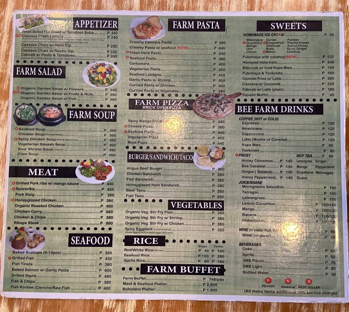 Menu at Bohol Bee Farm restaurant, Dauis