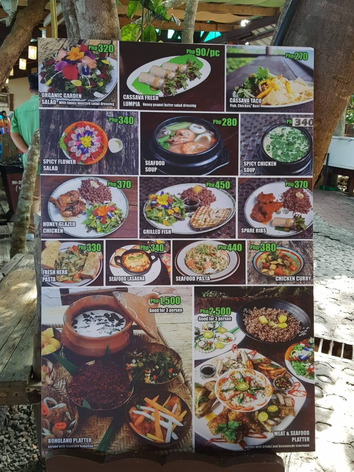 Menu at Bohol Farm restaurant, Dauis