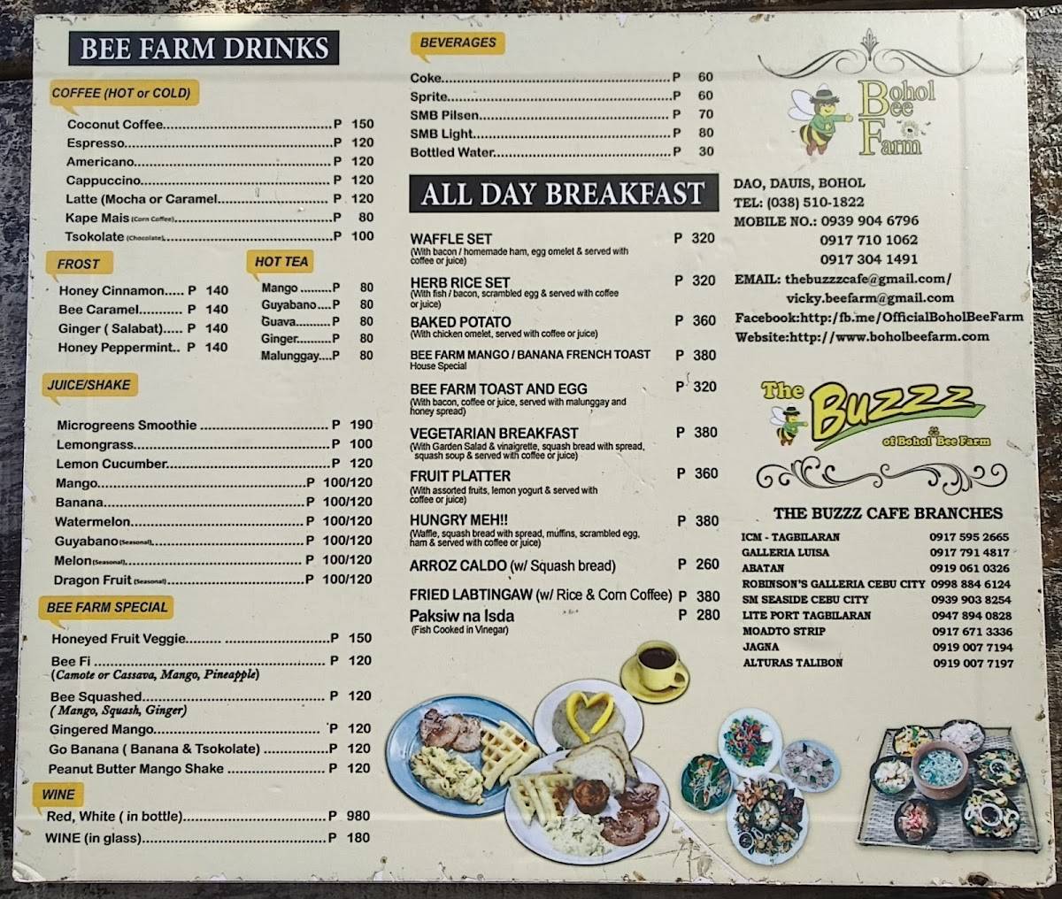Menu at Bohol Bee Farm restaurant, Dauis, Dao