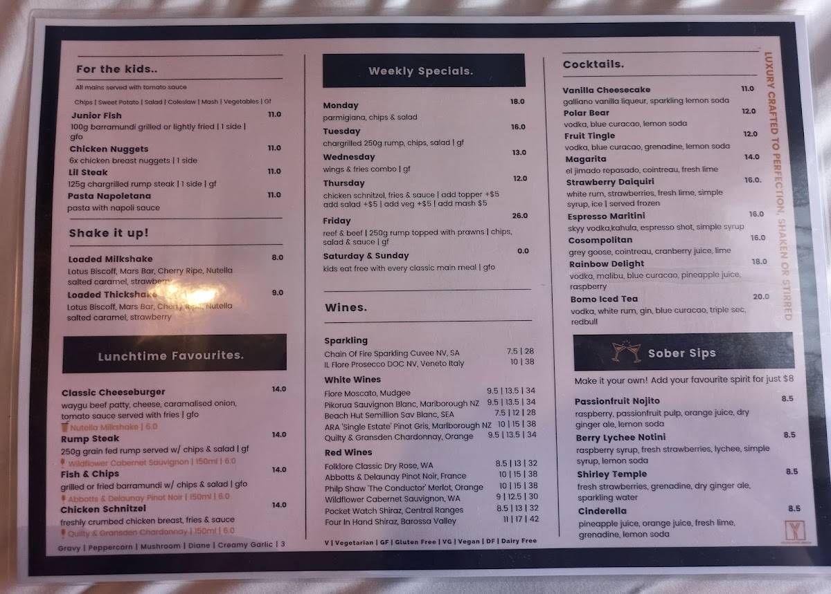 Menu at Bomaderry Hotel pub & bar, Bomaderry