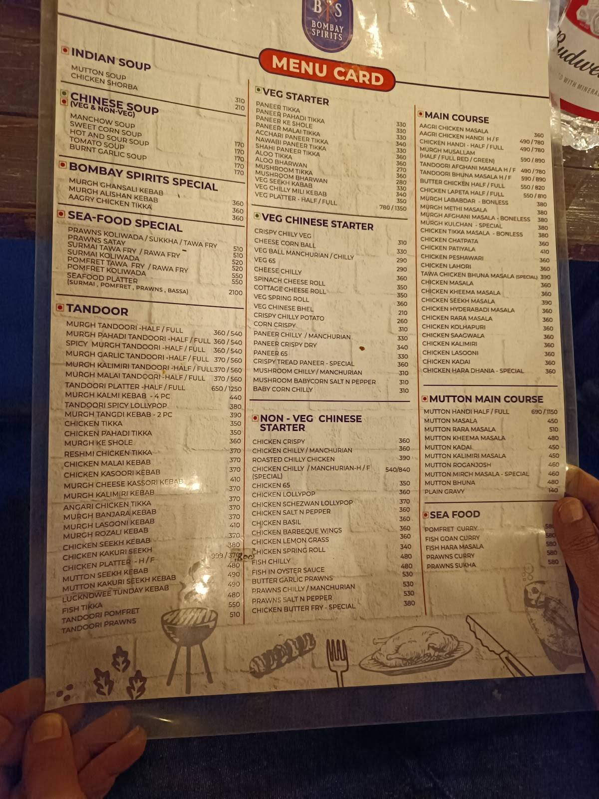 Menu at Bombay Spirits, Thane