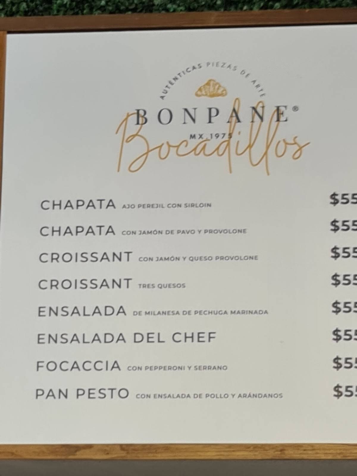 Carta del restaurante Bonpane, Ciudad del México, Av. Insurgentes Sur 3603