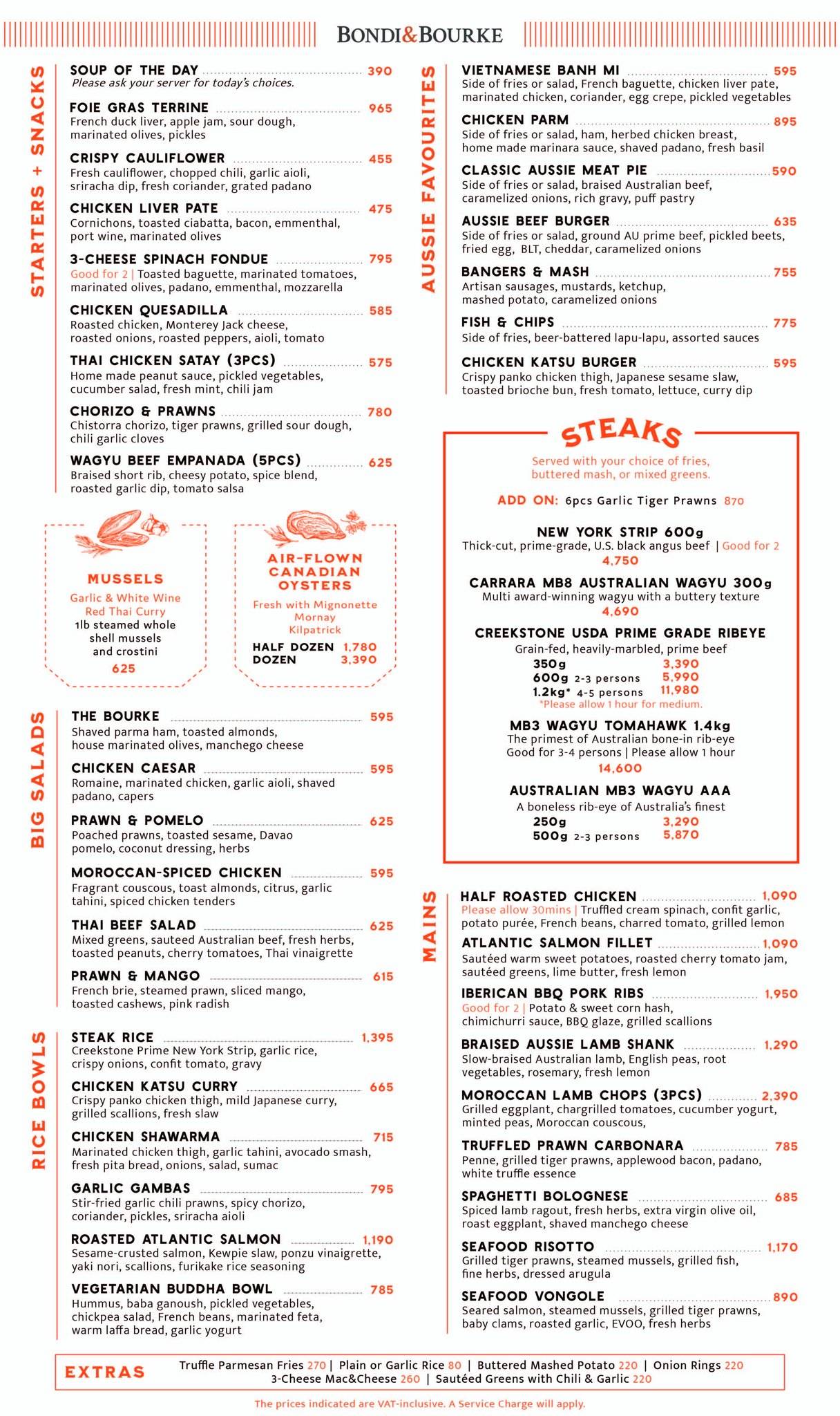 Menu at Bondi&Bourke Davao restaurant, Davao City