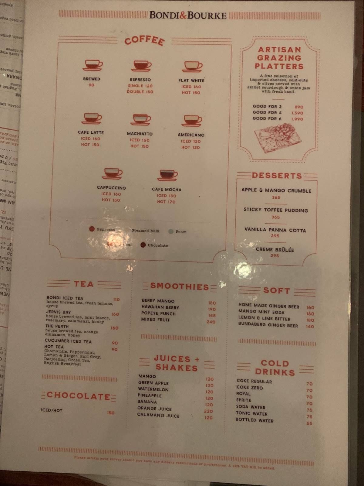 Menu at Bondi&Bourke Davao restaurant, Davao City