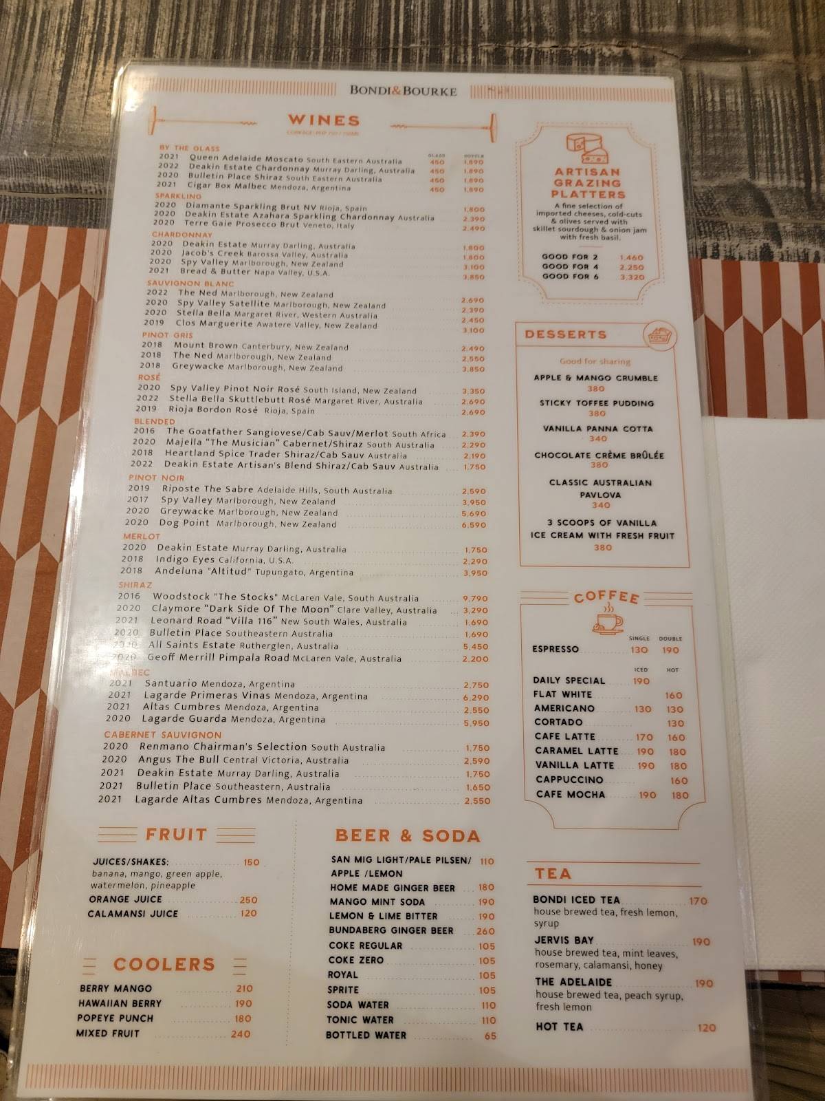 Menu at Bondi&Bourke Davao restaurant, Davao City