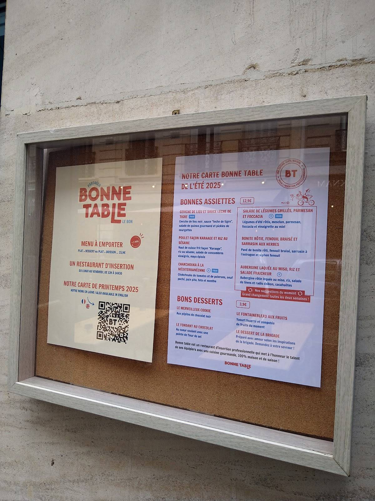Carta del restaurante Bonne table - St Philippe du Roule, Paris