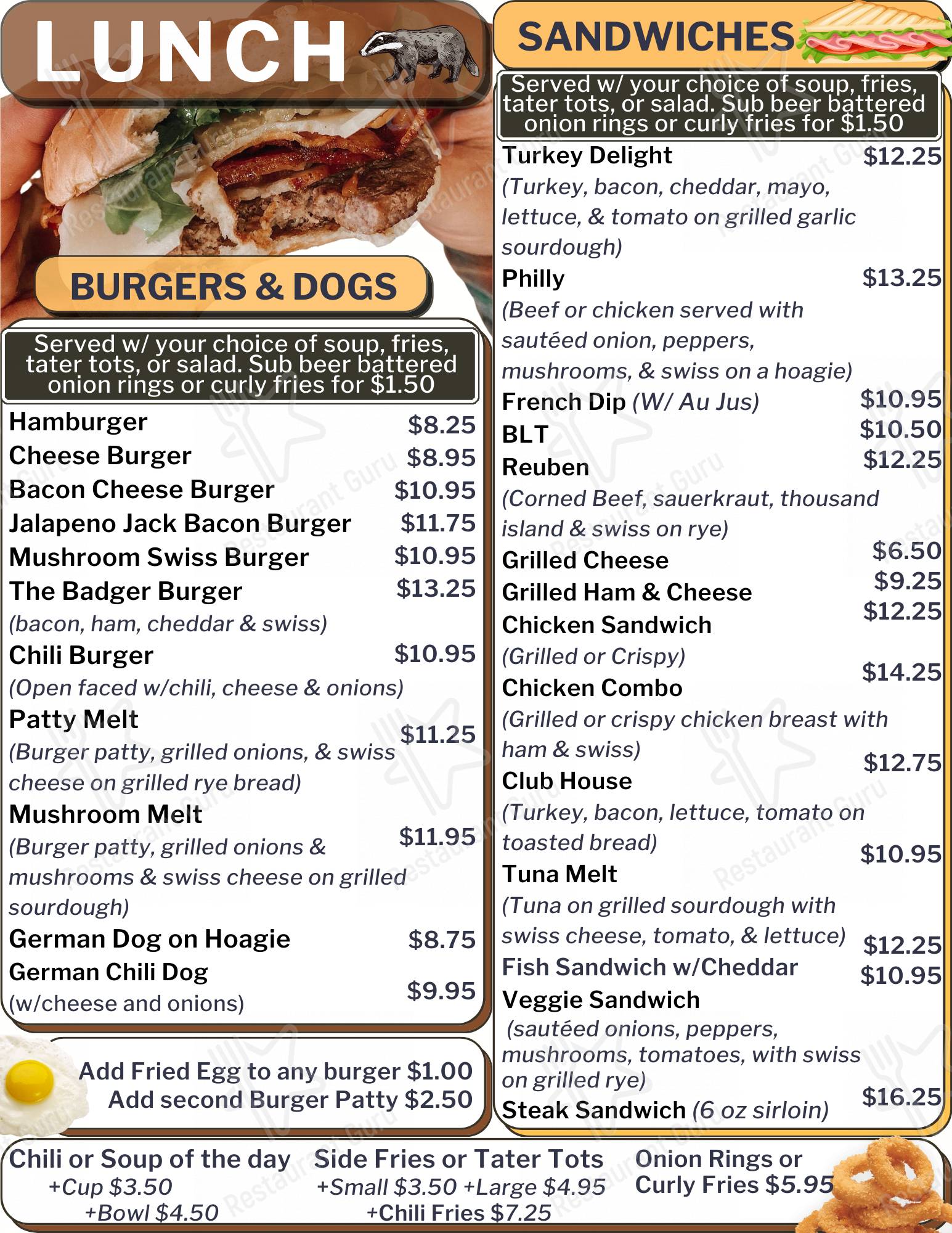 Menu at The Badger's Den restaurant, Bonners Ferry