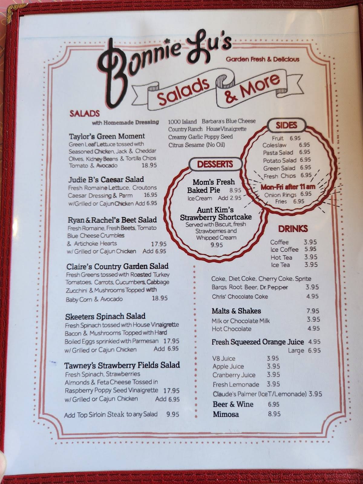Menu at Bonnie Lu's cafe, Ojai