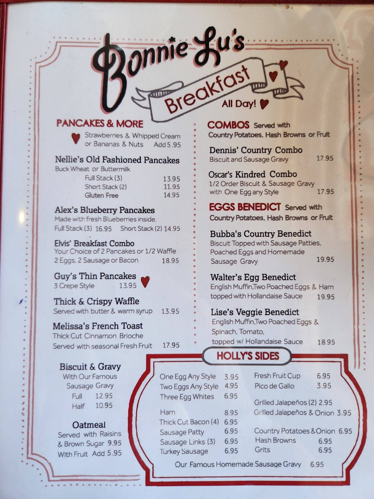 Menu at Bonnie Lu's cafe, Ojai