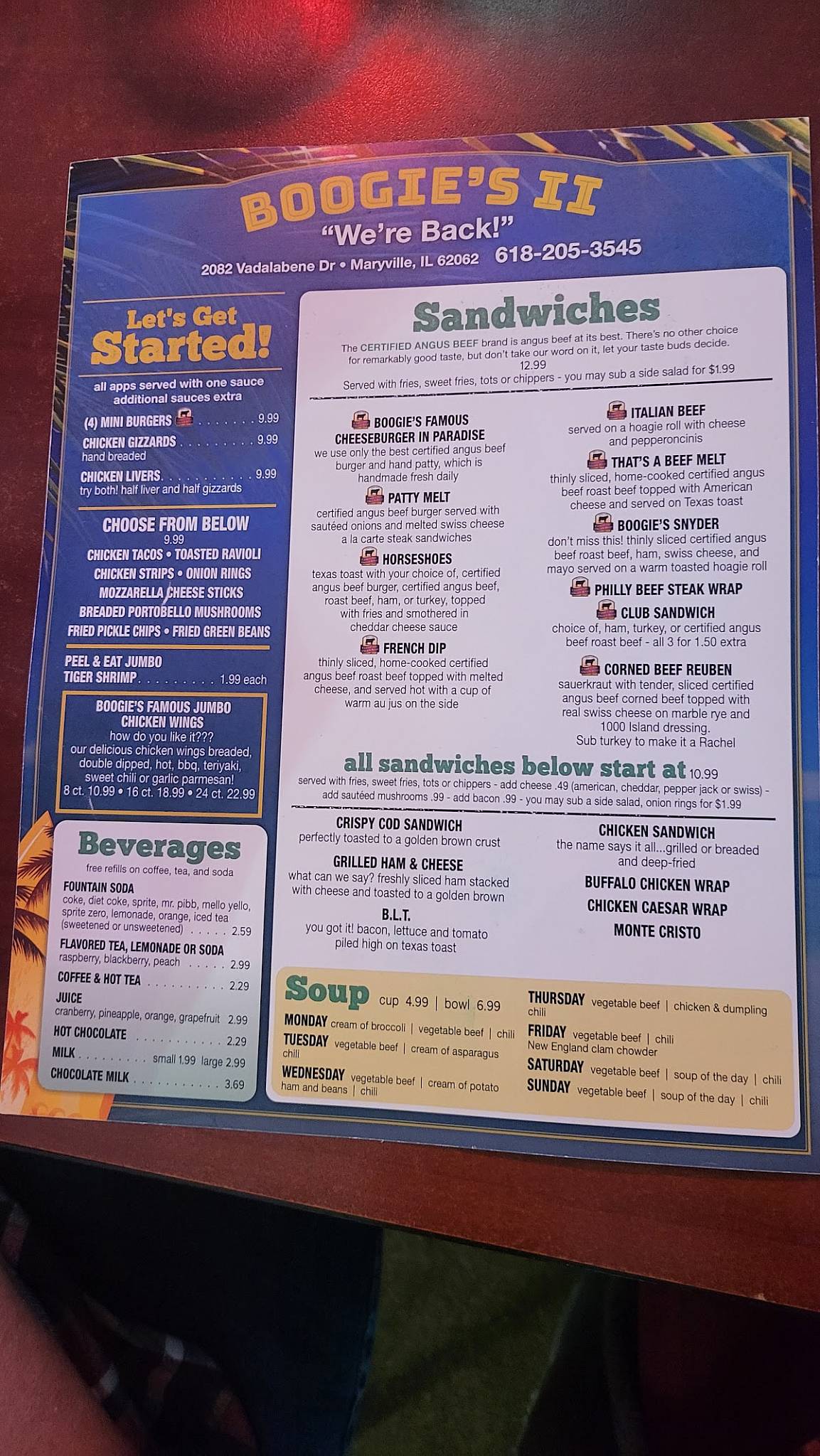 Menu at Boogie's II Restaurant, Maryville