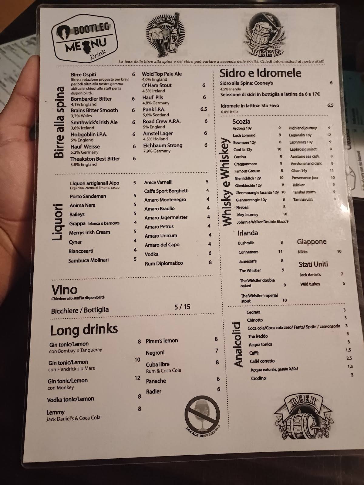 Menu da Bootleg Pub and Kitchen, Milano